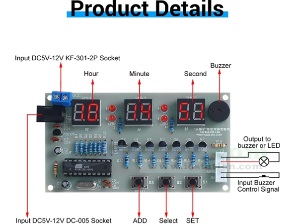 DIY Kit 6Bit Electronic Clock Alarm Counter Countdown Stopwatch | Electronic Soldering Practice Kits